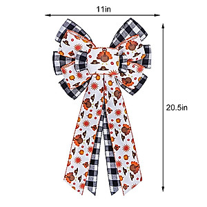 Fall Wreath Bows, Autumn Bow Black White Buffalo Plaid Turkey Wreath Bow for Fall Bows Knot Thanksgiving Dinner Party Fireplace Christmas Halloween Home Garden Party Decor