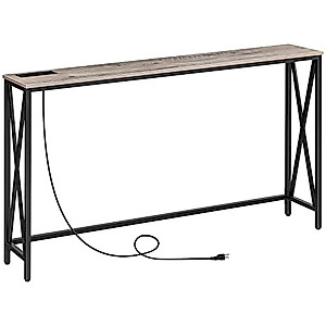 MAHANCRIS Narrow Sofa Table, Farmhouse Sofa Couch Table with Charging Station, Sturdy and Durable, for Entryway, Living Room, Foyer, Greige CTHG8301Z