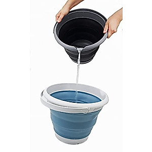 SAMMART 8.5L (2.2 Gallon) Collapsible Plastic Bucket - Foldable Round Tub - Portable Fishing Water Pail - Space Saving Outdoor Waterpot. Size 31cm Dia (Grey/Steel Blue, 2)