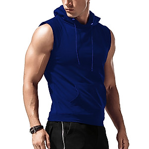Aixdir Sleeveless Shirts for Men Casual Hoodie Tank Tops Gym Workout with Pocket Royal Blue L
