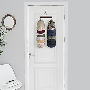 Dahey Hat Organizer for Closet Set of 2 Hat Racks for Baseball Caps Hat Holder Organizer with 32 Stainless Steel Clips, Wooden Cap Holder Hangers Display for Door Closet Storage, Fits All Caps