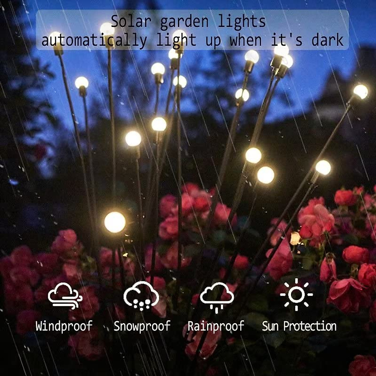 MIXATREY Solar Garden Lights Yard Decorations Outdoor Firefly Lights Waterproof New Upgraded Swaying Light 6&10 Bulbs Yard Patio Pathway High Flexibility Iron Wire Warm White(4 Pack)