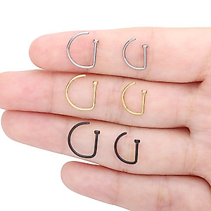 VOJO G23 Titanium 20G Nose Rings Hoops L Shaped Screw Nose Studs Diamond Small Piercing Jewelry for Women Men (D Nose Hoop Silver Gold Black,20G 8mm+10mm)