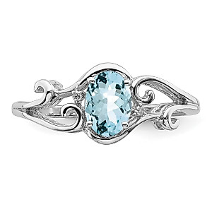 IceCarats 925 Sterling Silver Diamond Blue Aquamarine Oval Ring Gemstone Band Size 9.00