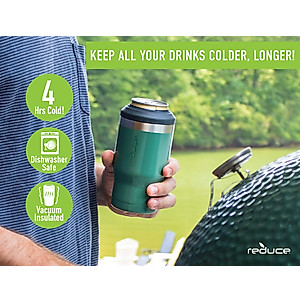 Reduce 14oz 4 pack Beverage and Drink Cooler, Vacuum Insulated Stainless Steel, Can insulator, Coozie for Beer, Soda, Energy Drinks, On-the-Go Multi-Color Can Coolers.Pink Cotton, Glacier, Dark Web