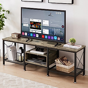 VECELO Industrial TV Stand for 75 Inch Television Cabinet 3-Tier Console with Open Storage Shelves, Entertainment Center Metal Frame for Living Room, Bedroom, 70 Inch, Grey