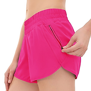 Aurefin 4'' Women's Low Waisted Running Shorts,Quick Dry Athletic Shorts with Liner and Zipper Pocket 036sonic Pink/S