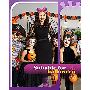 Striped Cat Costume for Girls Women, Cat Ears, Furry Tail, Striped Socks for Halloween Cosplay (Purple, Pink)