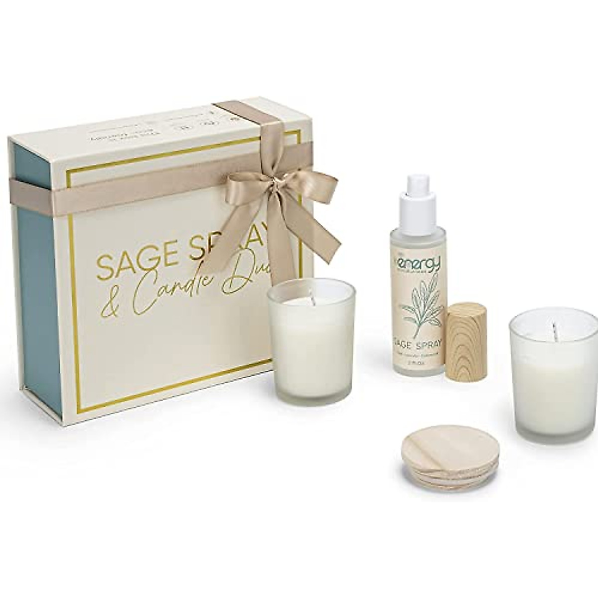 Sage Spray and Soy Wax Candles Set. Sage Spray for Cleansing Negative Energy & Smudging Kit with Soy Wax Candles - Ideal for Meditation, Therapy, Reiki. Spiritual Gifts for Women.