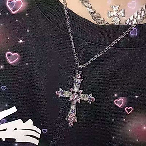 LIRUNQIN Y2k Necklaces Coquette Jewelry Indie Jewelry Cross Necklace Accessories Grunge Emo Punk Gyaru Necklaces for Women