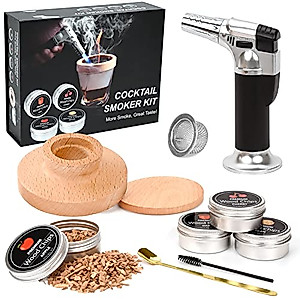 Cocktail Whiskey Smoker Kit with Torch, Old Fashioned Bourbon with 4 Flavored Smoking Wood Chips, Drink Smoker Infuser Kit Gifts for Cocktail Lovers, Men, Dad, Husband, Boss, boyfriend (No Butane)