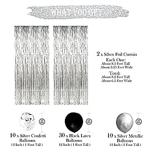 Black and Silver Party Decorations Kit, Silver Foil Fringe Curtain Backdrop, Black and Silver Balloons Set, Graduation Party Decorations 2023, Black and Silver Birthday Party Supplies