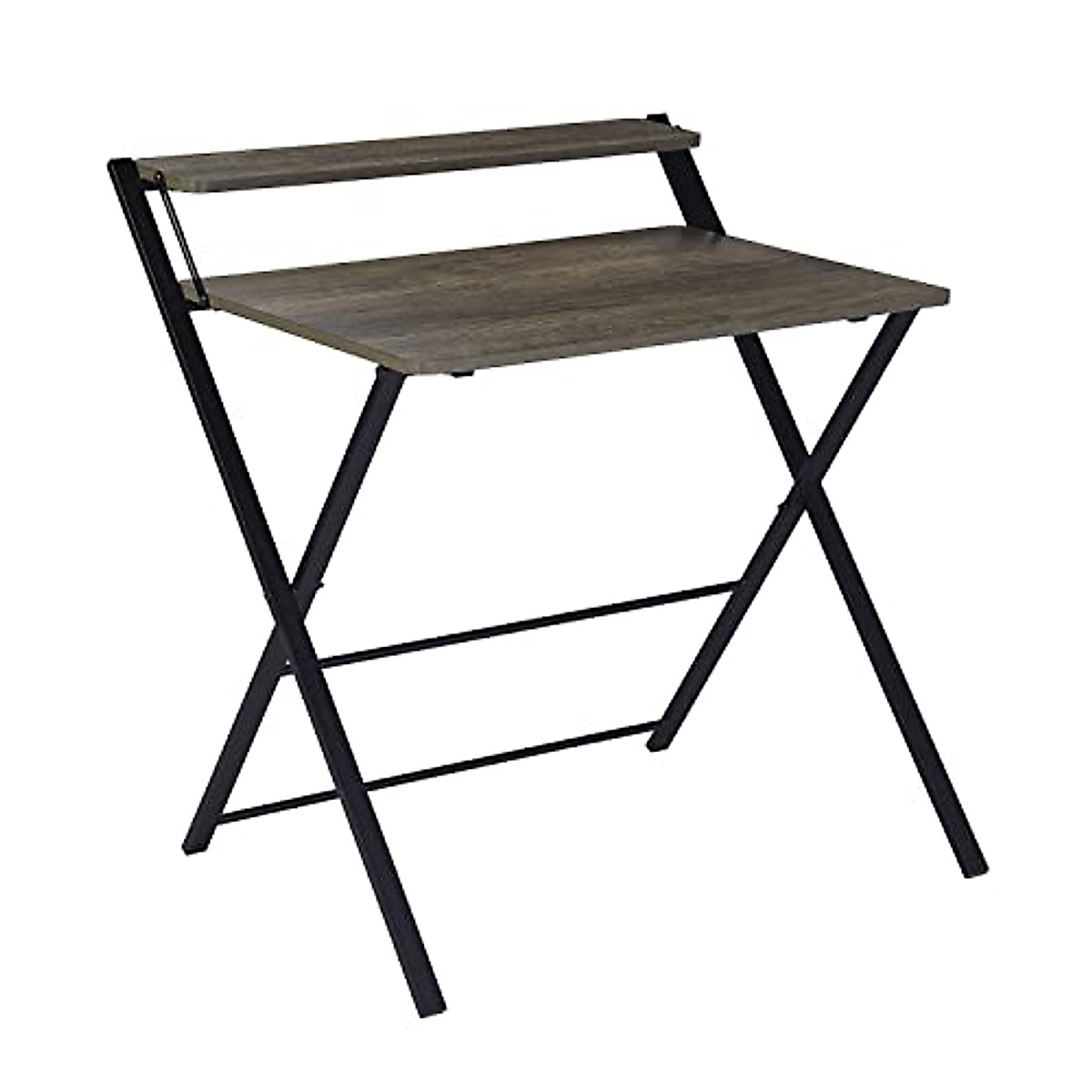 FurnitureR 31.9'' Folding 2 Tier Foldable Assembly Saves Space for Home Office Study, Metal Frames/Wood Top Laptop Table, Brown Computer Desk