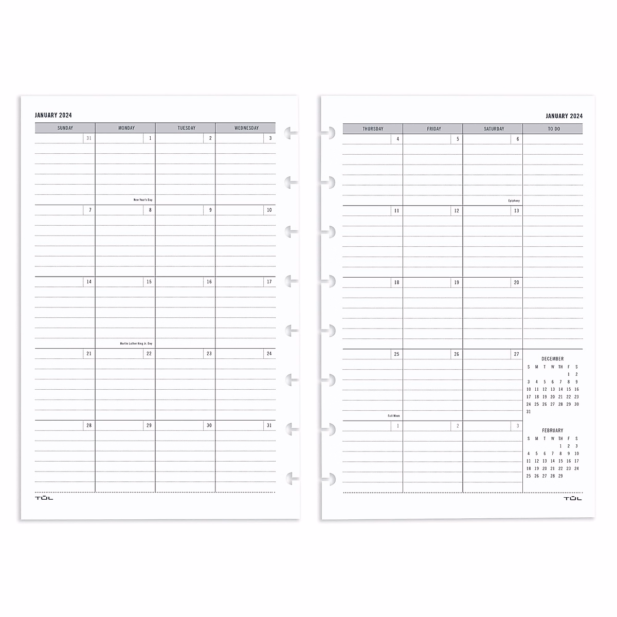 2024 TUL® Discbound Monthly Planner Refill Pages with 12 Tab Dividers, Junior Size, Gray, January to December