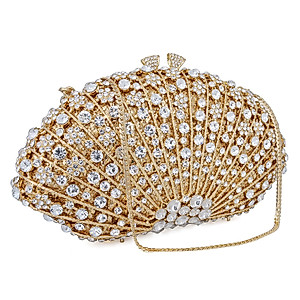 Mossmon Crystal Clutch Women Luxury Rhinestone Evening Bag (Gold)
