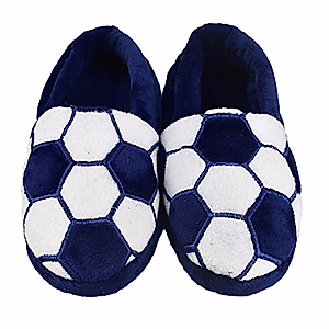 Tirzrro Big Kids Boy's Warm Plush Indoor Slippers with Soft Memory Foam Slip-on Shoes Size 1-2 US Dark Blue