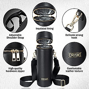 Crawe Full Grain Leather Insulated Water Bottle Crossbody Bag, 17 oz Water Bottle Holder with Strap for Walking, Bottle Carrier, Bottle Sling, Single Wine Bottle Tote, Brown Pebbled Leather, Gift Box