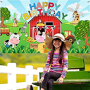 Tatuo Farm Birthday Party Supplies Farm Animal Birthday Party Backdrop Happy Birthday Photo Background Large Farm Photography Backdrop Decor for Kid Birthday Party Baby Shower, 72.8 x 43.3 Inch