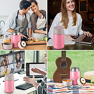 FEWOO Food Jar - 2 Pack 27oz + 20 oz Vacuum Insulated Stainless Steel Lunch Thermos, Leak Proof Soup Containers with Folding Spoon for Hot or Cold Food (Yellow)