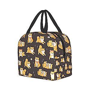 PrelerDIY Shiba Inu Brown Lunch Box - Insulated Lunch Bags for Kids Boys Girls Reusable Lunch Tote Bags, Perfect for School/Camping/Hiking/Picnic/Beach/Travel