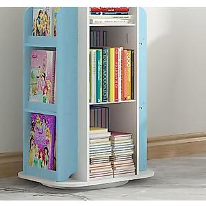 mopam 360° Rotating House Bookshelf 3-Tier Floor Standing Revolving House Bookcase Book Storage Shelf Organizer for Home Office Decor, Blue