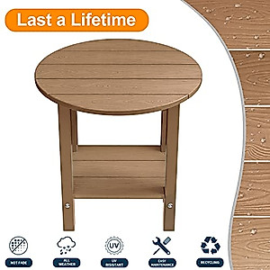 MXIMU Folding Plastic Adirondack Chair and Table Set, Fire Pit Seating, Foldable Outdoor Lounger Armchair, Lawn Chairs Furniture for Beach Poolside Balcony Patio Teak