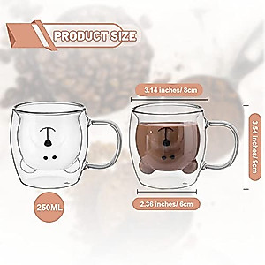 Cute Bear Tea Cup Double Wall Glass Milk Coffee Bear Mug with Handle Insulated Espresso christmas Beer Cup Cute Birthday gift for Women Men Valentine's Day, 250 ml/ 8.4 oz (White, 1 Piece)