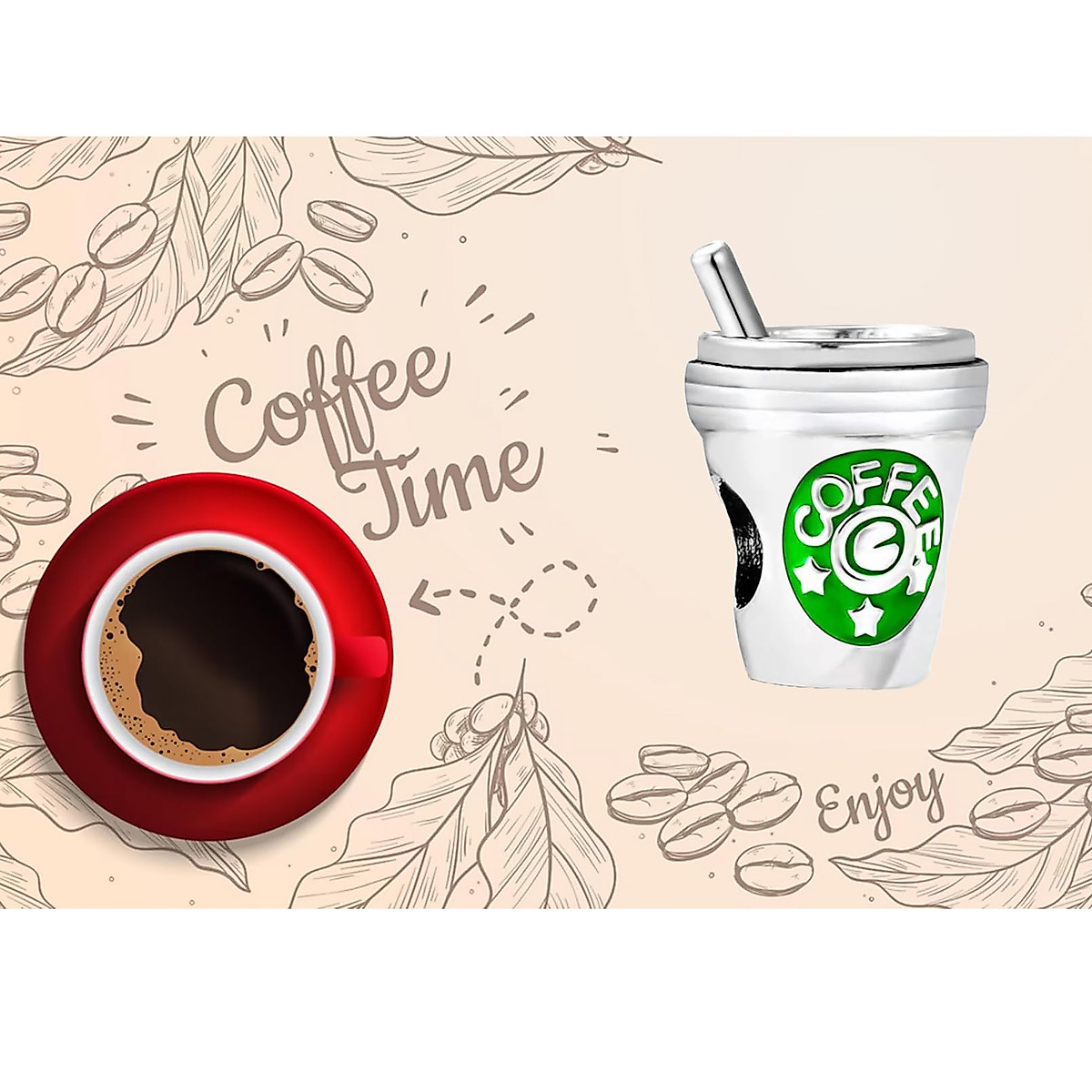 TGLS Coffee Cup Charm for Coffee Lover Bead Compatible With Pandora Bracelets