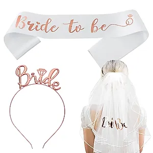 3Pcs Bachelorette Night Set: Bride Sash, Veil, and Tiara for Bridal Celebration