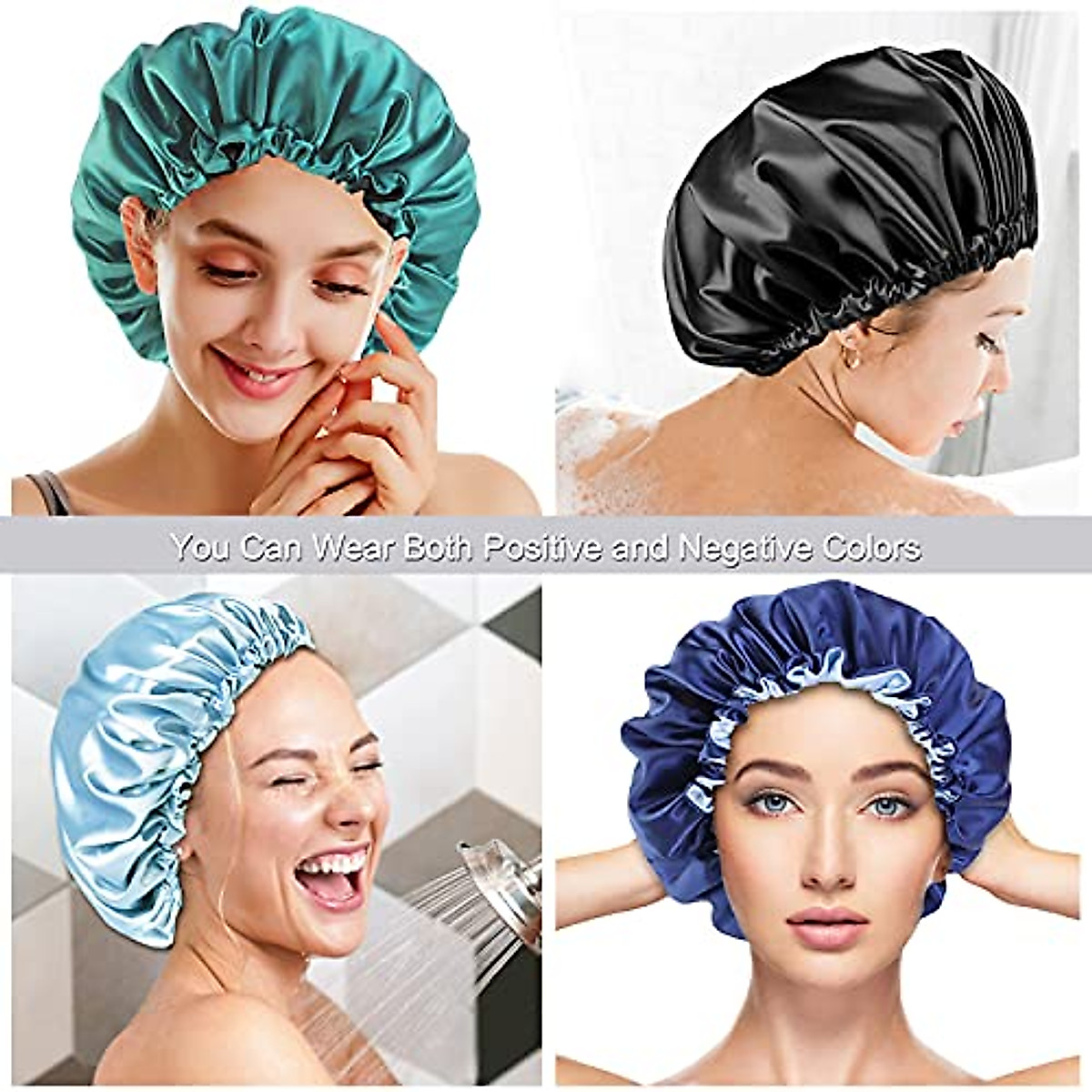 2Pack Satin Bonnet for Sleeping Silk Bonnet Hair Bonnets Cap, Double use Extra Large Double Layer Reversible Adjustable, Sleep Bonnet Used to Keep Hair Dry During Sleep. Green-Blue