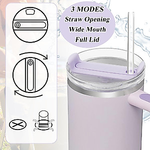 40oz Tumbler Lid Compatible for Stanley, 2 Pack Replacement Tumbler Lids Fit for Stanley Quencher 2.0 Tumbler 40 OZ, with Straws and Cleaning Brush (Orchid)