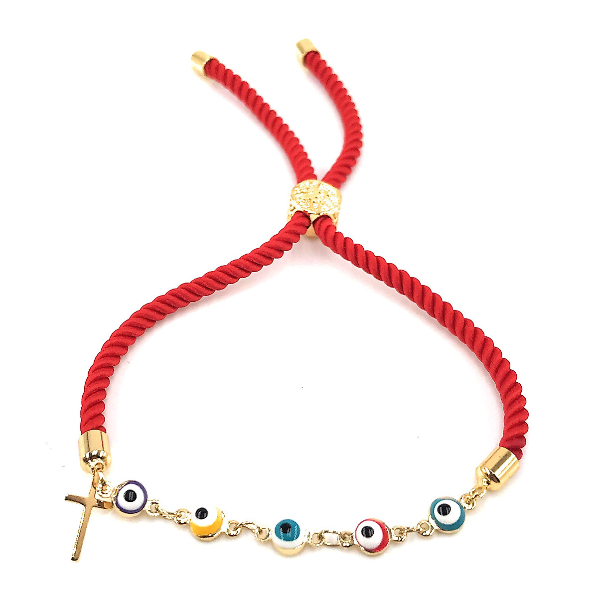 LESLIE BOULES Multicolored Evil Eye Beads Red Bracelet for Women Protection Jewelry