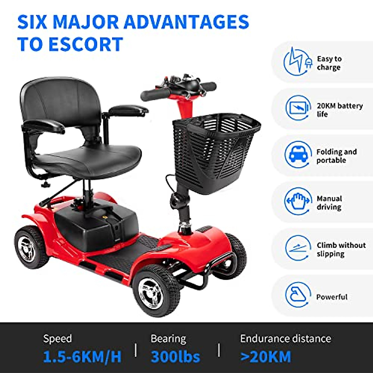 Cebihy 4 Wheel Mobility Scooter, Electric Power Mobile Scooters for Seniors Adult with Lights Collapsible and Compact Duty Travel Scooter w/Basket and Extended Battery