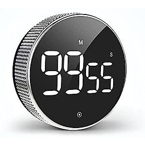 Digital Kitchen Timer Magnetic Countdown with Large LED Display, Silent Classroom Timer for Kids Teachers, 3-Level Volume Round Count Up Timer for Cooking Baking, Easy Operation for Seniors Silver