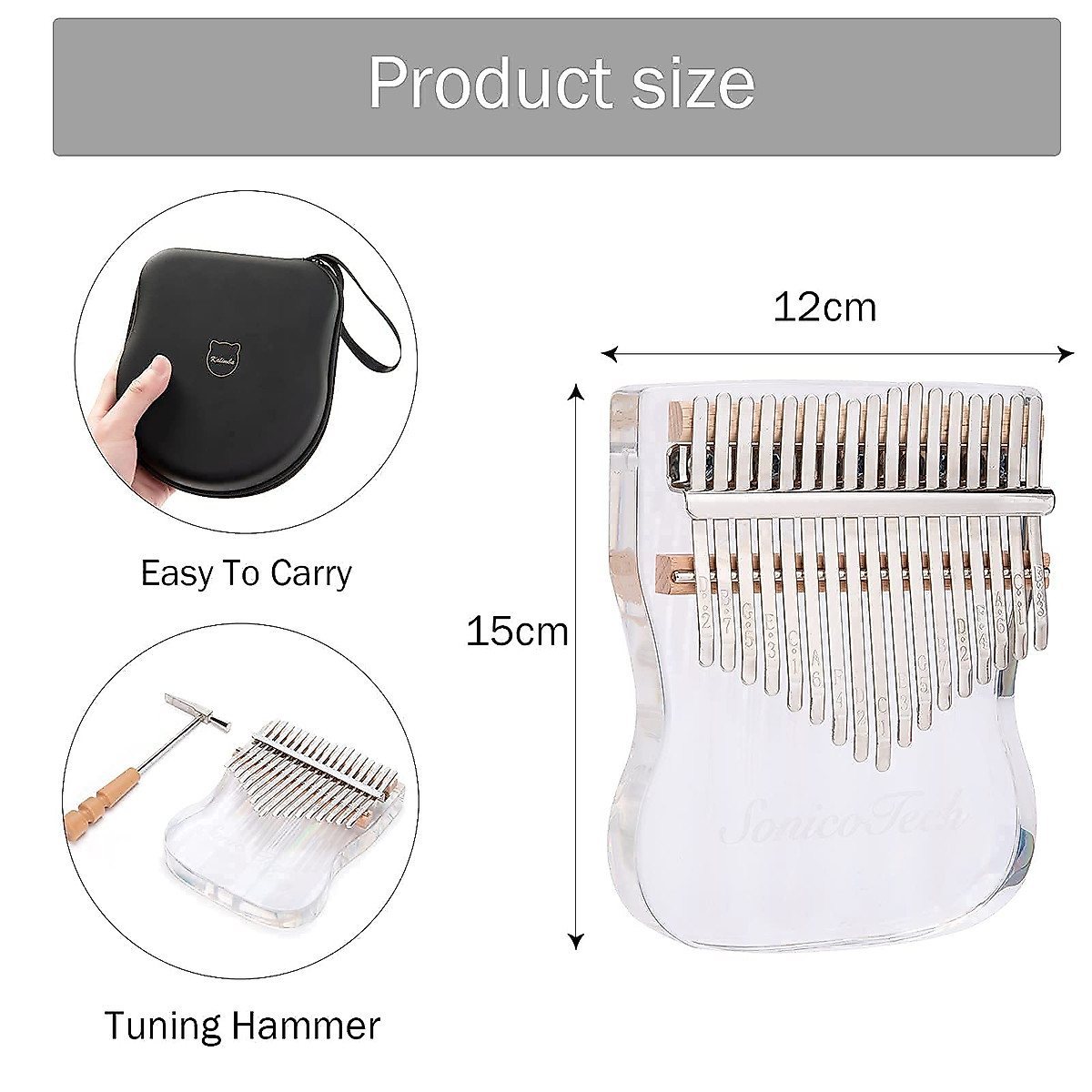 Kalimba Thumb Piano Rainbow Acrylic Kalimba Cute Kalimba 17 Keys Finger Piano Crystal Kalimba Hand Piano Marimba Instrument Sound Healing Instruments Meditation Instruments By SonicoTech (Rainbow)