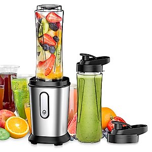 Upgrade Electric Smoothie Blender, Mini Small Personal Blender for Shakes & Smoothies, with 2 Portable 20oz Tritan Bottles, BPA-Free Juice Bullet Blender, 4 Powerful Blending Stainless Steel Blades
