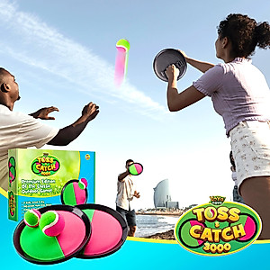 YoYa Toys Toss and Catch Ball Game Upgraded Set - Outdoor Kids Sports Activities - Outside Fun Summer Toy for Beach, Backyard, Park, Yard Lawn, Camping for Ages 4-12, 2 Catch Paddles, 2 Sticky Balls