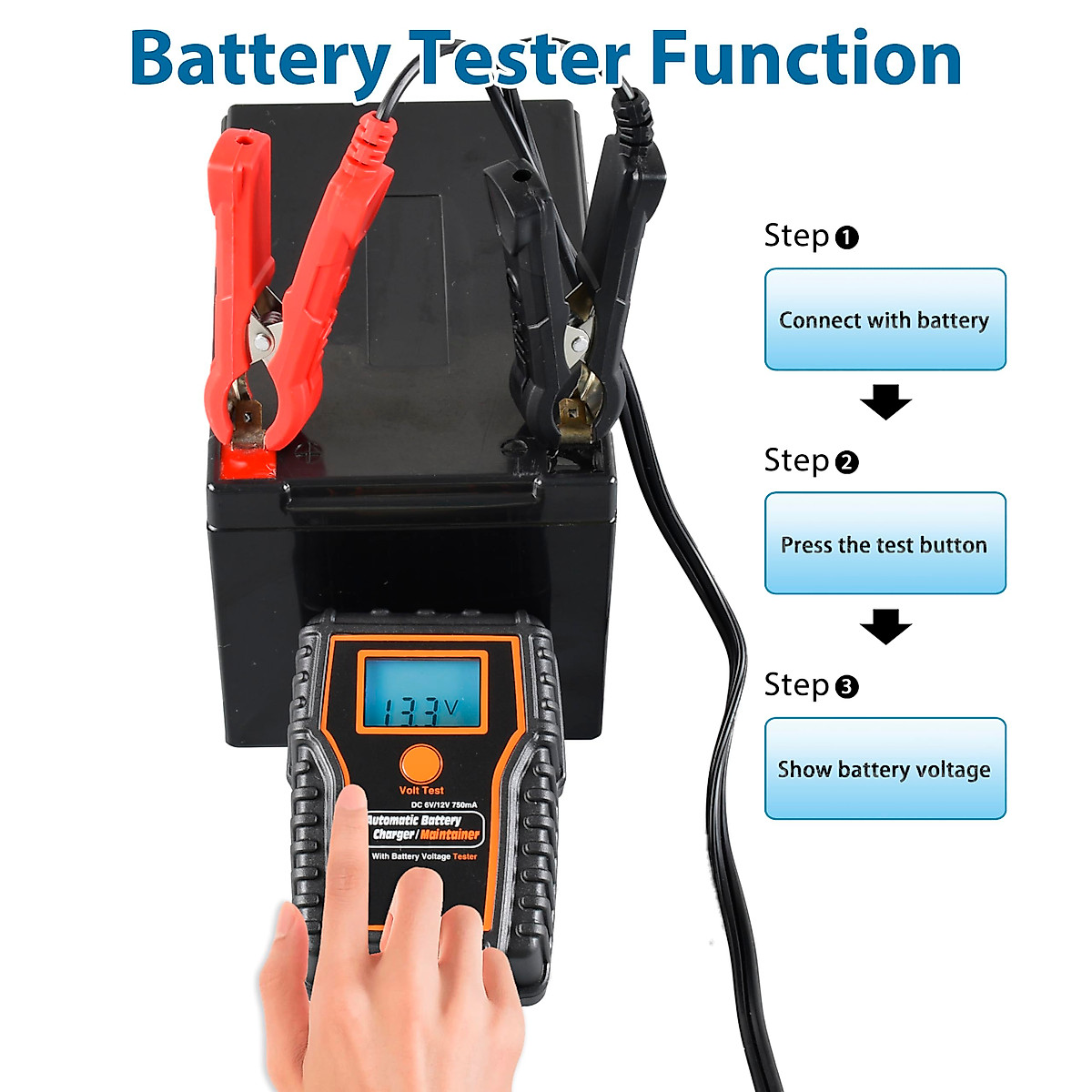 Automotic Battery Trickle Charger Maintainer 12 Volt 750mA Battery Float Charger Maintainer with LCD Float Charging for Motorcycle ATV Lawn Mower Car Boat