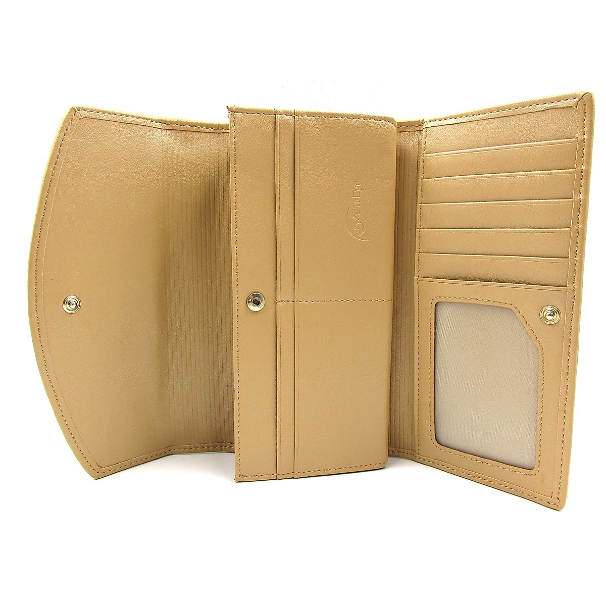 ArtsEye Peach Blossom Embossed Genuine Leather Trifold Wallet (Green)