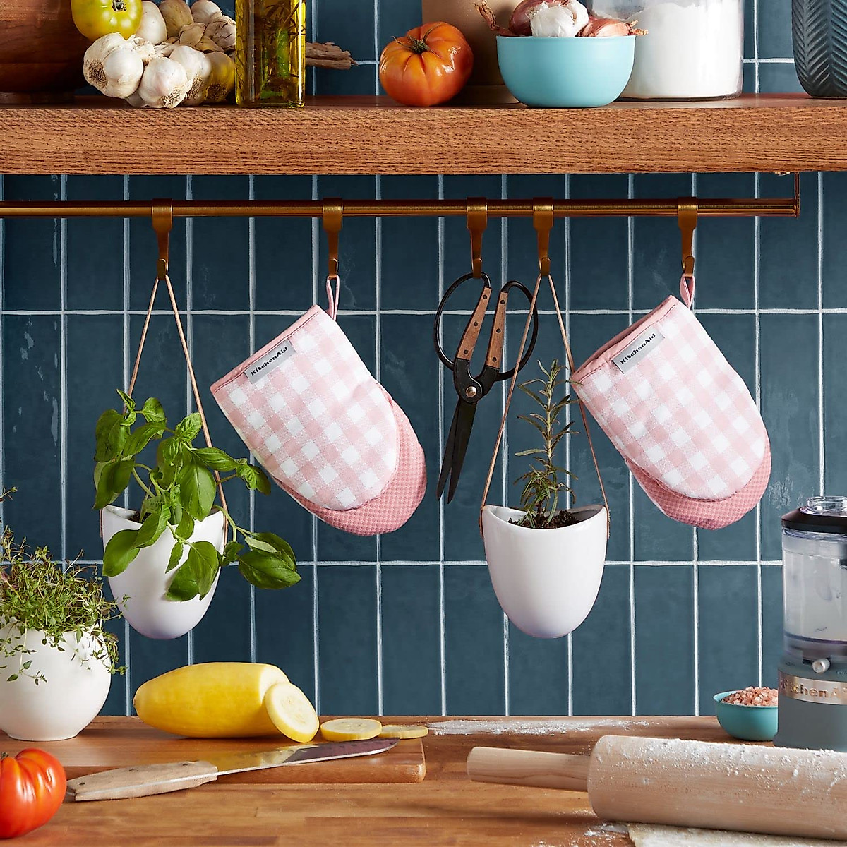 KitchenAid Gingham Mini Oven Mitt 2-Pack Set, Dried Rose, 5.5"x8"