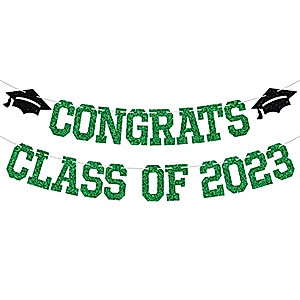 Congrats Class of 2023 Banner, You Did It / Congrats Grad, 2023 Graduation Theme Party Decorations(Black & Green)
