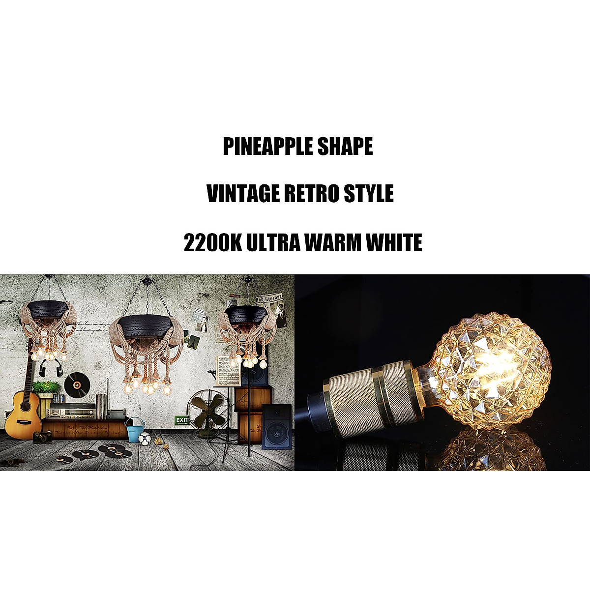 Vintage LED Edison Bulb G30 4W Dimmable LED Filament Bulb Globe Pineapple Shaped Light Bulb 2300K Warm White E26 400LM Equivalent 40W Incandescent (Clear, 6 Pack)