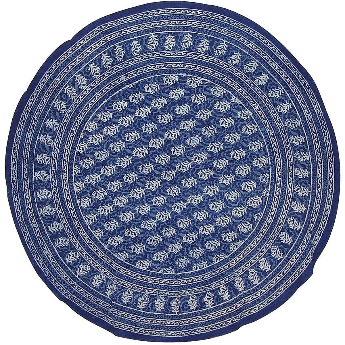 Homestead Block Print Round Cotton Tablecloth 72" Indigo Blue