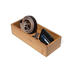 Lipper International Bamboo Utensil Holder Storage Box for Cooking Tools, Makeup, or Office Supplies, 5" x 12" x 3"