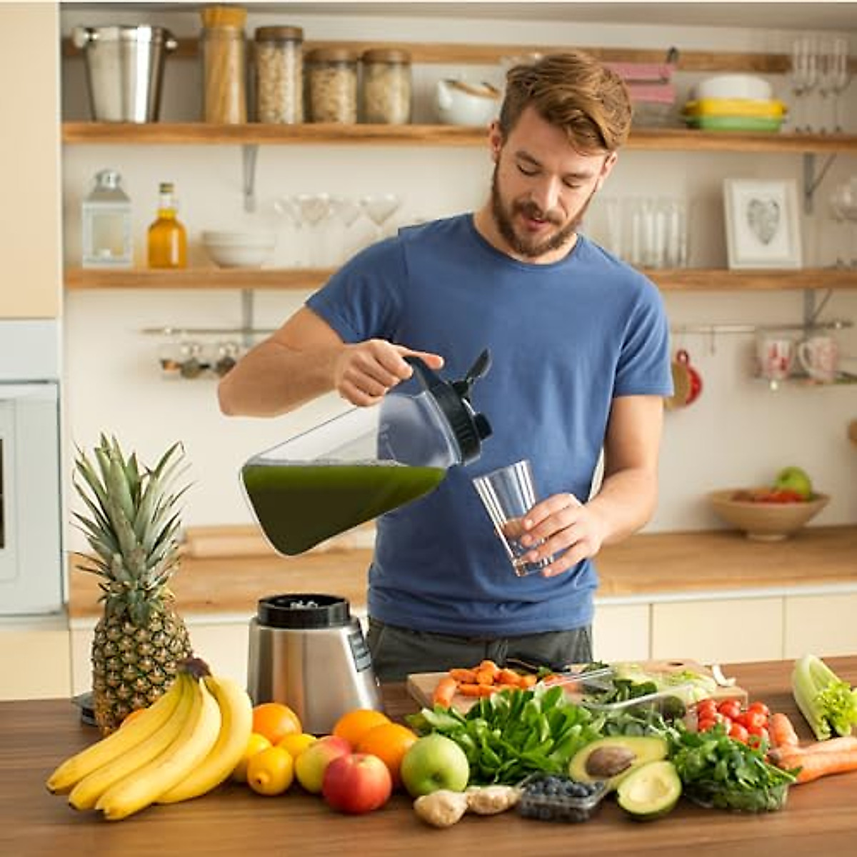 Glass Pitcher with Lid, 64 oz (2 Quart / 1.9 Liter) Glass Mason Jar Pitcher with Precise Scale, LineWide Mouth, Heavy Duty, Leak Proof for Hot/Cold Water Jug, Juice and Homemade Beverage