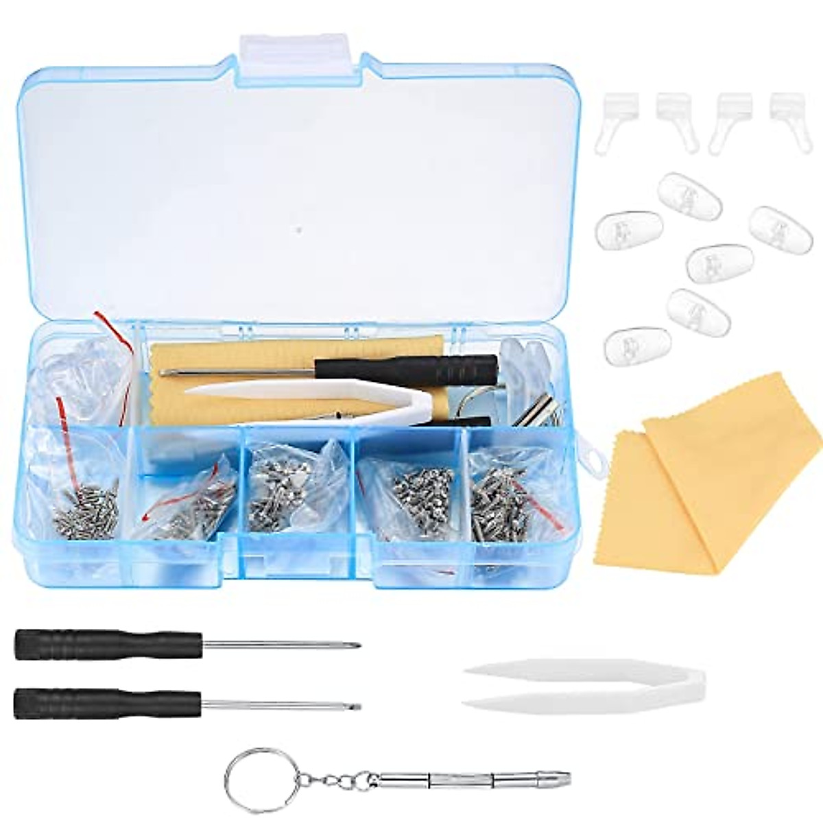 Eyeglasses Repair Kit, Sunglasses Repair Kit, Includes Glasses Screws and Screwdrivers, Glasses Nose Pads,Glasses Cloth, Tweezer, for Glasses, Sunglasses, Watch, Repair Kit - 500 Pcs