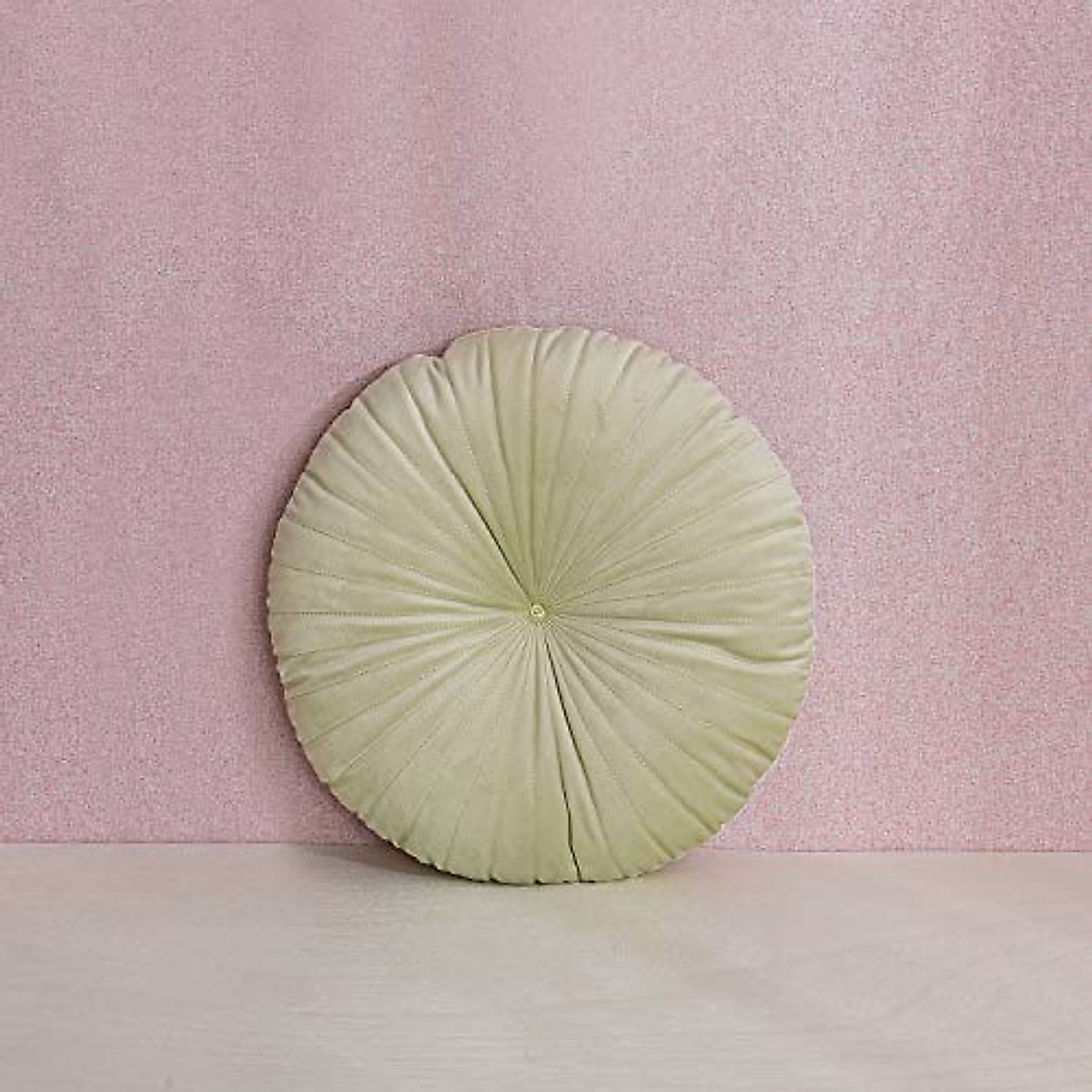 Roslynwood Shelly Round Solid Light Green Velvet Chair Cushion Couch Pumpkin Throw Pillow Home Decorative Seashell Floor Pillow, 16x16 inch