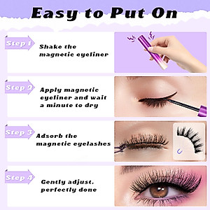 Magnetic Eyelashes with Magnetic Eyeliner Kit, 3D Natural Look False Eyelashes, Reusable Magnetic Lashes with Eyeliner and Tweezers, No Glue(10 Pairs)