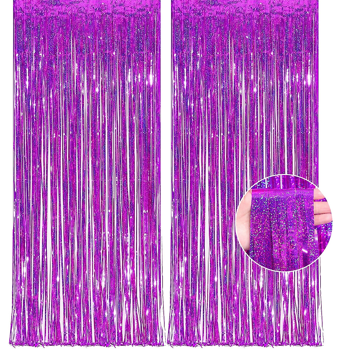 OHOME Hot Pink Tinsel Curtain Party Backdrop Foil Fringe Metallic Laser Party Streamers Birthday Disco Bachelorette Bridal Wedding Graduation Baby Shower Decor Party Decorations,2 Pack,3.3ftx8.2ft