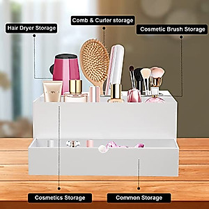 Hair Tool Organizer Acrylic Blow Dryer Holder,Hair Product Organizer, Hair Dryer Holder Bathroom Countertop Drawer Organizer Trays For Hair Styling Tools,Curling Iron,Blow Dryer,Straightener,White